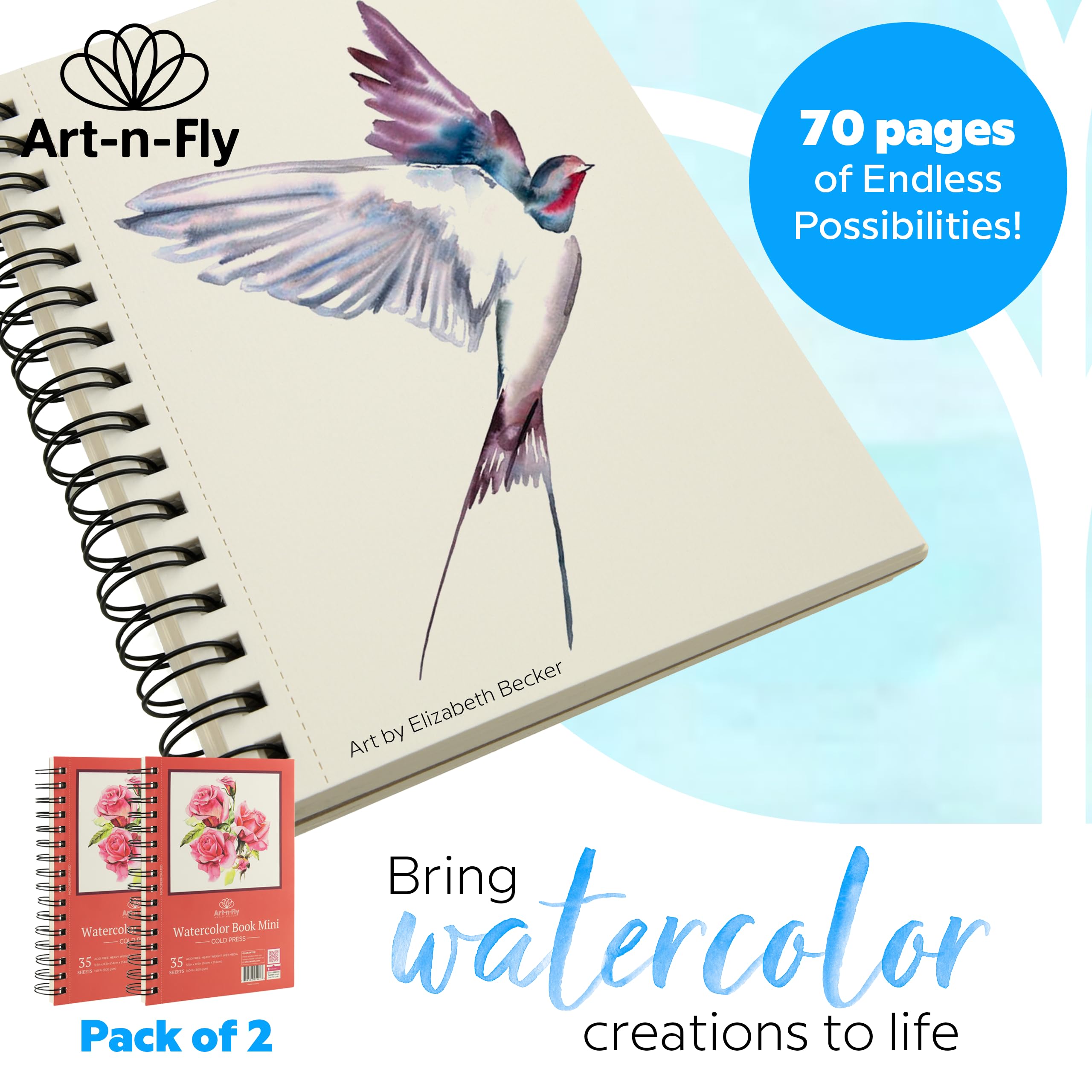 Art-N-Fly 100% Cotton Watercolor Paper Cylinder Mold 15 Sheets 140lb/300gsm Professional Grade