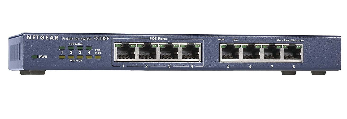 Netgear ProSafe FS108PNA 8-Port 10/100 Fast Ethernet Switch with 4 Power Over Ethernet Ports (PoE)