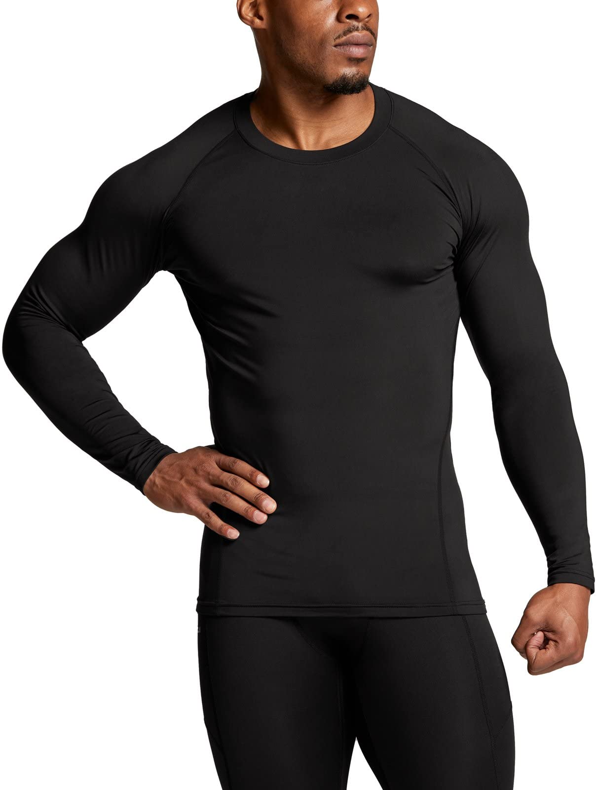 ATHLIO Men's Thermal Long Sleeve Compression Shirts, Winter Gear Sports Base Layer Top, Athletic Running T-Shirt, Active Top 3pack Black/Black/Black, Large