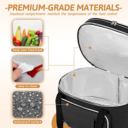 Golkcurx Double Layer Slow Cooker Bag for 6-8 Quart Oval CrockPot and Hamilton Beach Models, with Padded Adjustable Strap, Top Zip Compartment, and Front Pocket for Utensils(Bag Only)