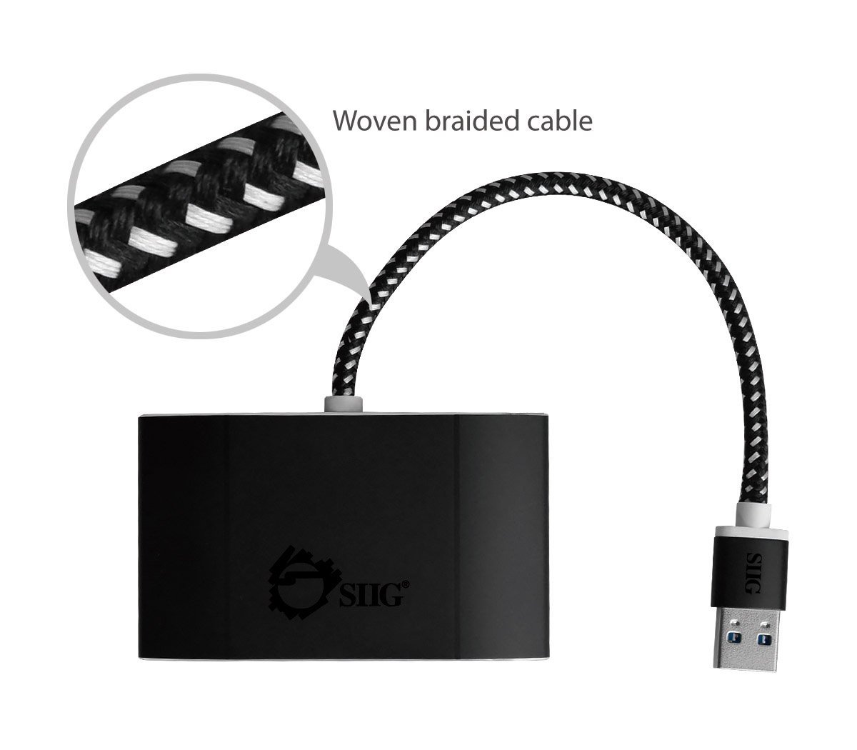 SIIG SuperSpeed 4 Port USB 3.0 Hub With 5V Power Adapter and Woven Braided USB - Powered Hub & Port Adapter