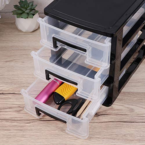 DOITOOL Three- Layer Storage Drawers - Portable Plastic Drawers Organizer - Transparent Kitchen Pantry Storage Cabinet Multifunction Plastic Drawers for Home Office Bedroom(Black