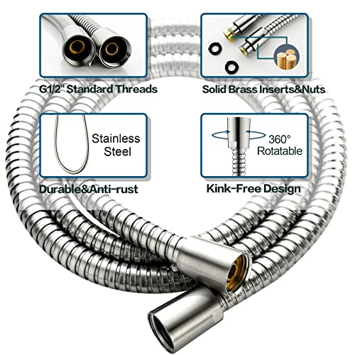 BRIGHT SHOWERS High Pressure Handheld Shower Head Set, Hand Held Showerhead with 60 Inch Flexible Shower Hose and Adjustable Shower Arm Mount Bracket, Detachable Shower Wand, Brushed Nickel