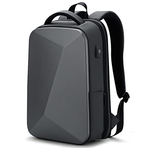 FENRUIEN Anti Theft Hard Shell Backpack 15.6-Inch,Expandable Slim Business Travel Laptop Backpack for Men,Water Resistant Grey Laptop Bag with USB Port