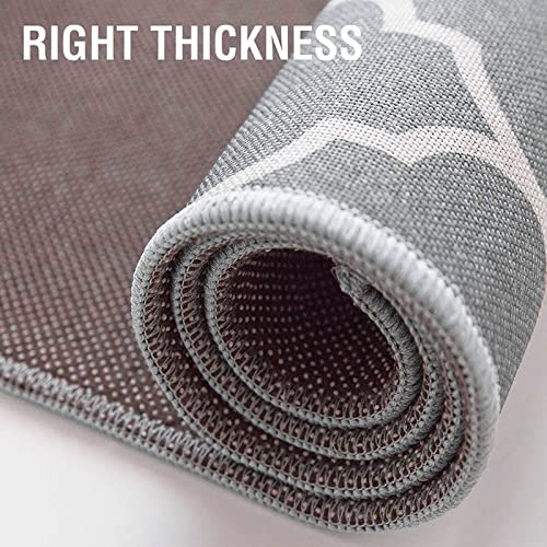 COLLACT Runner Rug 2x7 Area Rug Hallway Kitchen Rug Indoor Moroccan Rug Geometric Soft Mat Quatrefoil Trellis Non Slip Bathroom Rug Low Profile Floor Cover Living Room Dining Room Heathered Grey