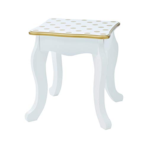 Fantasy Fields Teamson Kids Pretend Play Kids Vanity Table and Chair Vanity Set with LED Mirror Makeup Dressing Table with Drawer Fashion Polka Dot Prints Gisele Play Vanity Set White/Gold