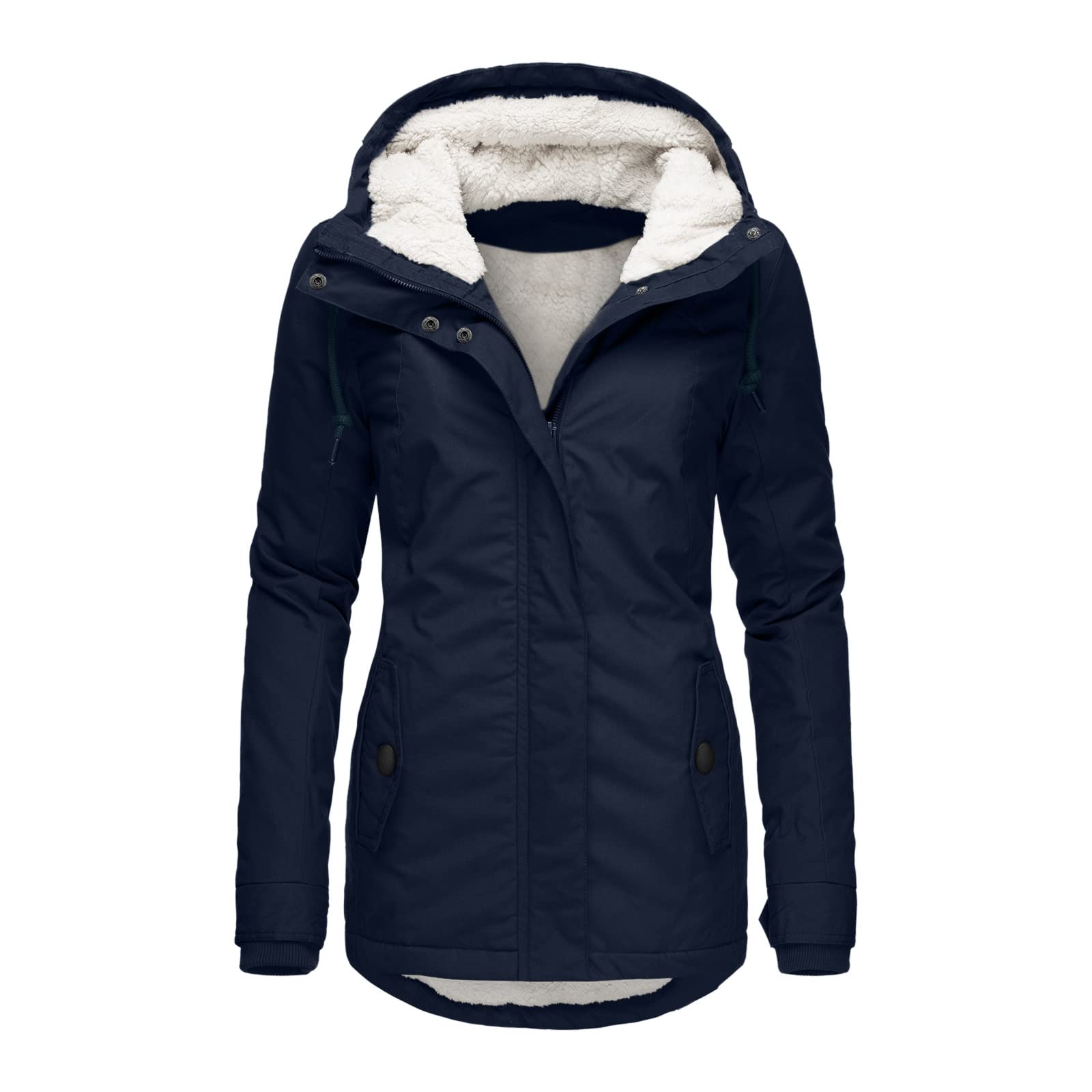 Women's Winter Fleece Lined Parka Coat Outwear Winter Long Hooded Fur Lined Trench Coat Puffer Down Jacket Overcoat (Navy-01, XL)