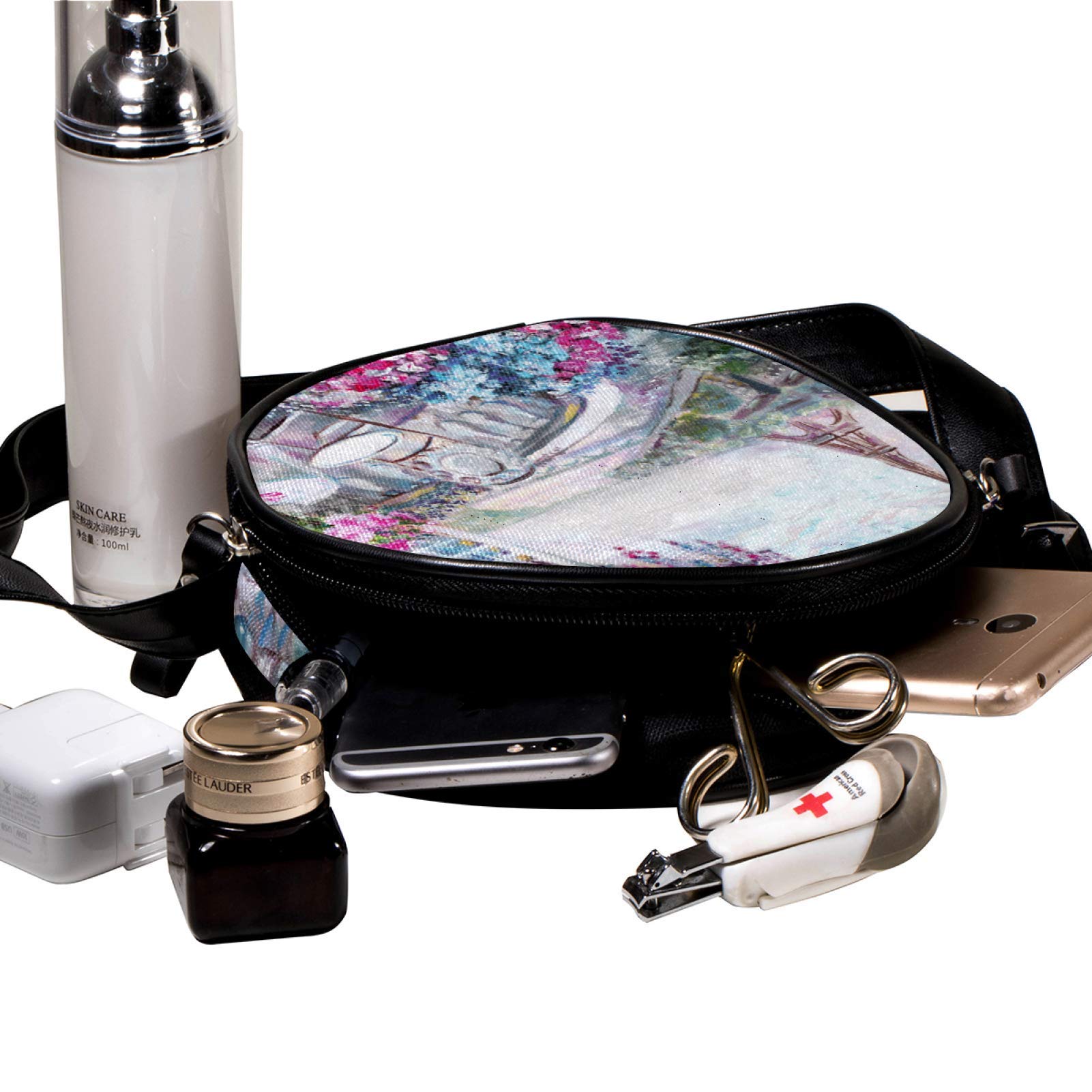 Paris Tower Oil Painting Canvas Crossbody Bag Round shoulder Bag Circle Purse