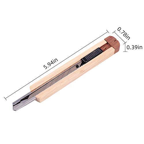 bingaai Snap-off Utility Knife with Wooden Handle, 9MM Wood Box Knife, 30° Utility Blade, Sharp Blade, Non-Slip Design, Automatic Locking, Retractable Box Cutter, Natural wood Color