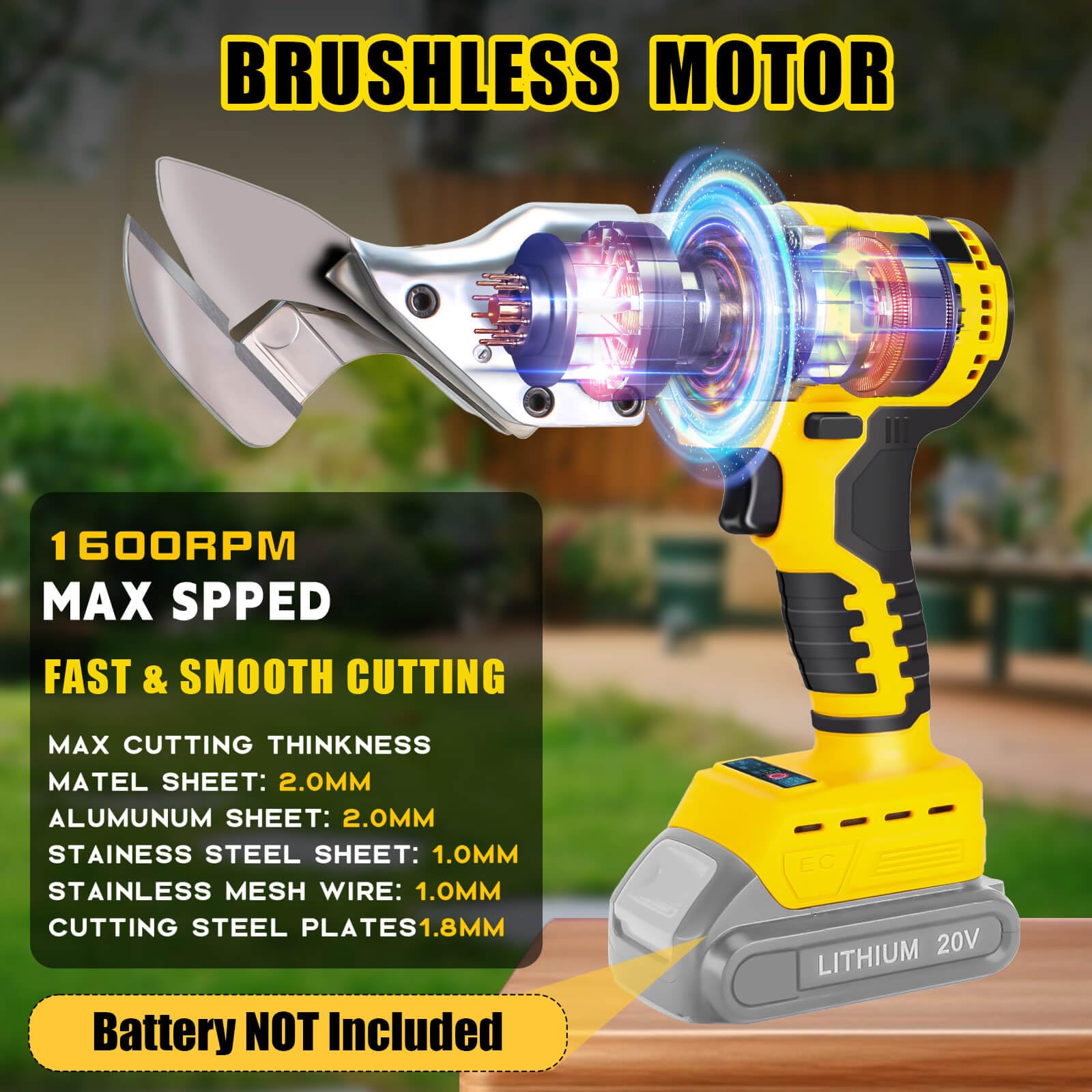 Cordless Sheet Metal Shear Brushless Compatible With Dewalt 20v Max Battery Electric Metal Scissors 133 Ft-Lbs Torque Cutting Thickness 18GA Metal/Iron 360 Degree Pivoting Head (Tool Only)