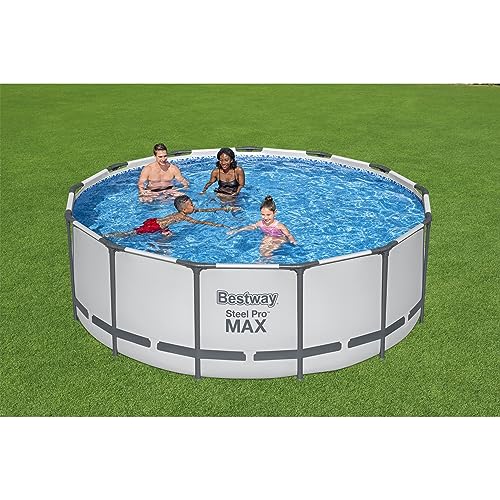 Bestway Steel Pro MAX 13 Foot x 48 Inch Round Metal Frame Above Ground Outdoor Swimming Pool Set with 1,000 Filter Pump, Ladder, and Cover