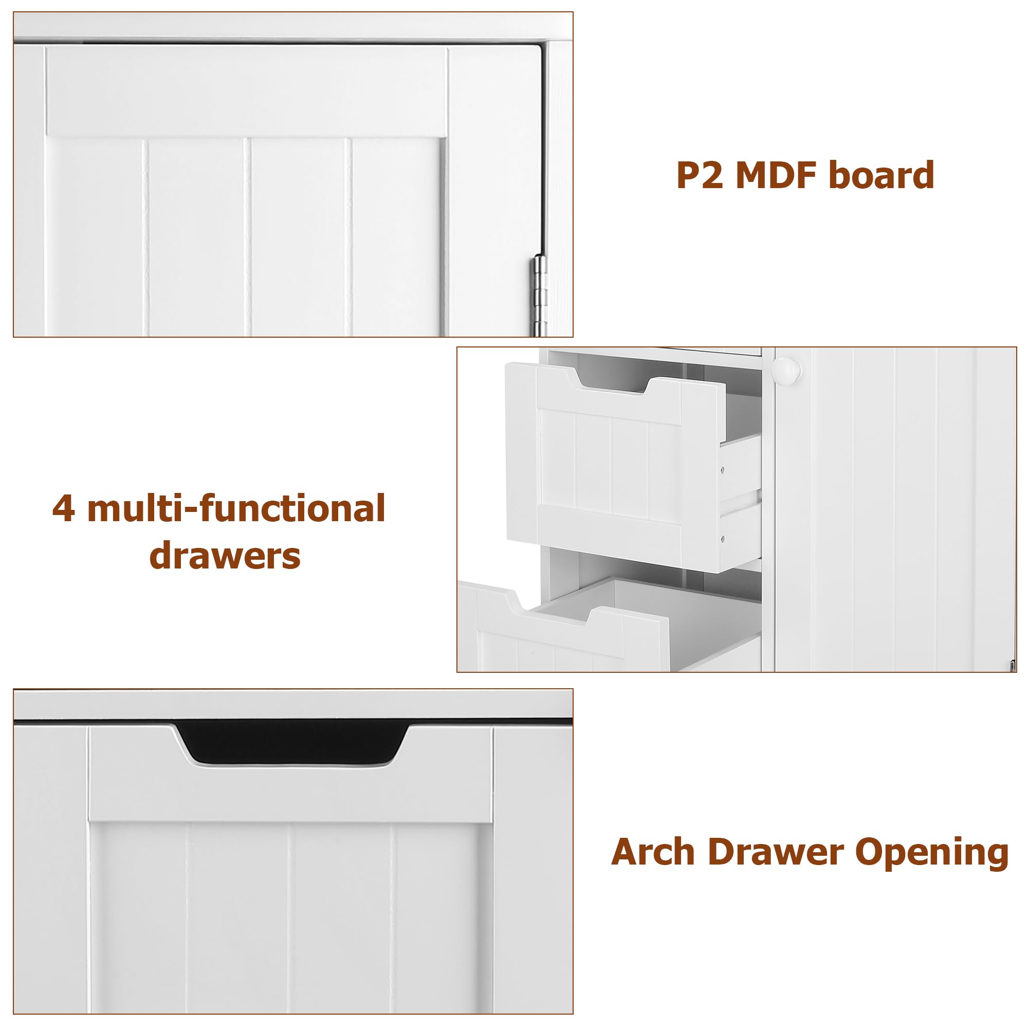 BOTLOG Bathroom Storage Cabinet, Small Kitchen Pantry Storage Cabinet with Drawers, Pantry Cabinet Storage Cupboard with Adjustable Shelf for Bathroom, Living Room, Dining Room, White