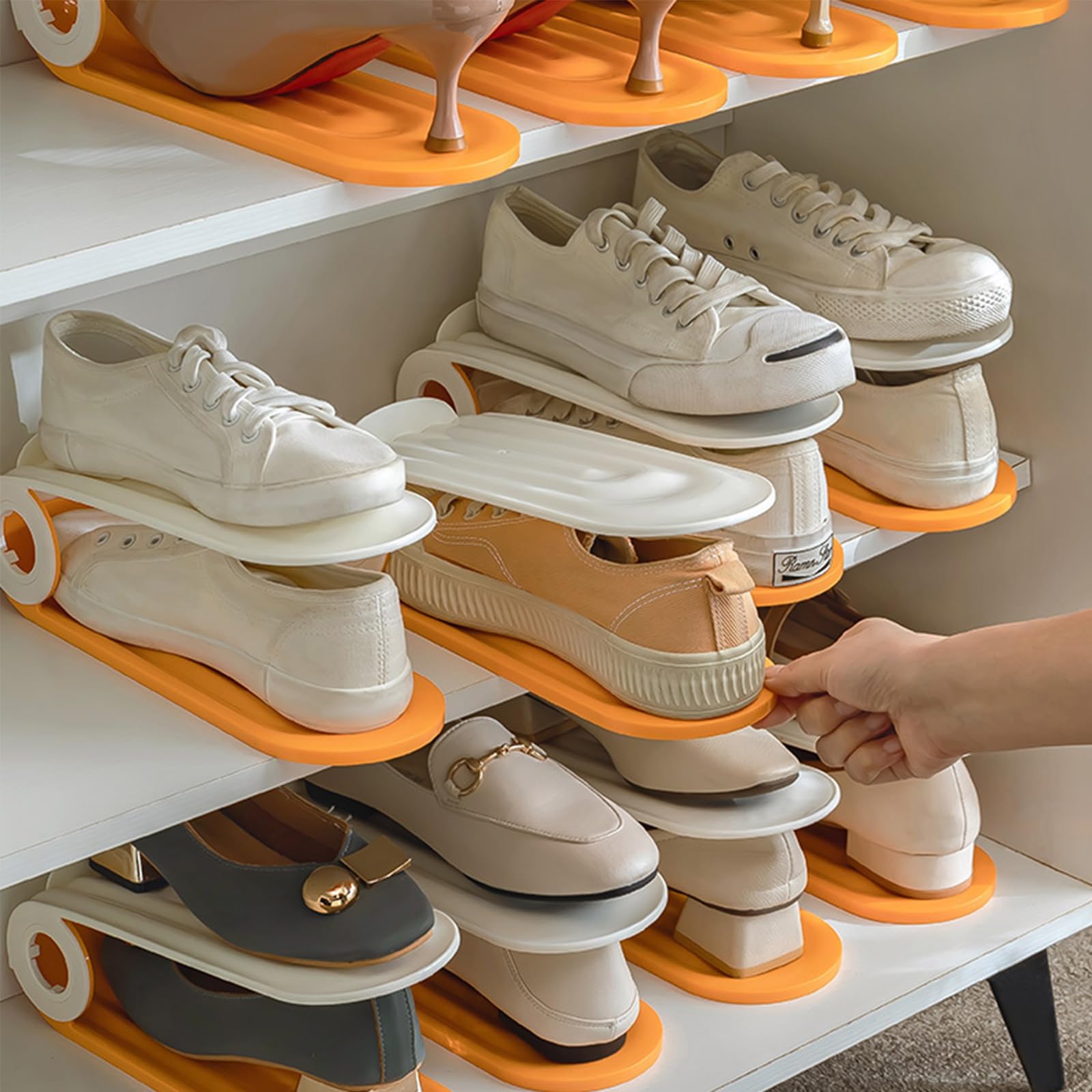 CLIBFENG Shoe Slot Storage Box Adjustable Shoe Rack Save Space Suitable for High Low Heels, Sneakers and Sandals (10 packs)