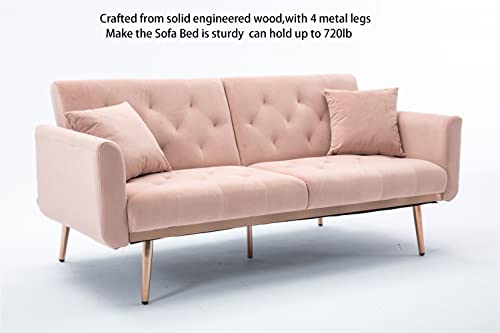 Convertible Sofa Bed Loveseat, Adjustable Couch Bed Folding Loveseat Bed Daybed Guest Bed, Modern Futon Sofa Bed Velvet Sofa,Small Love Seat Sofa for Living Room, (Pink)