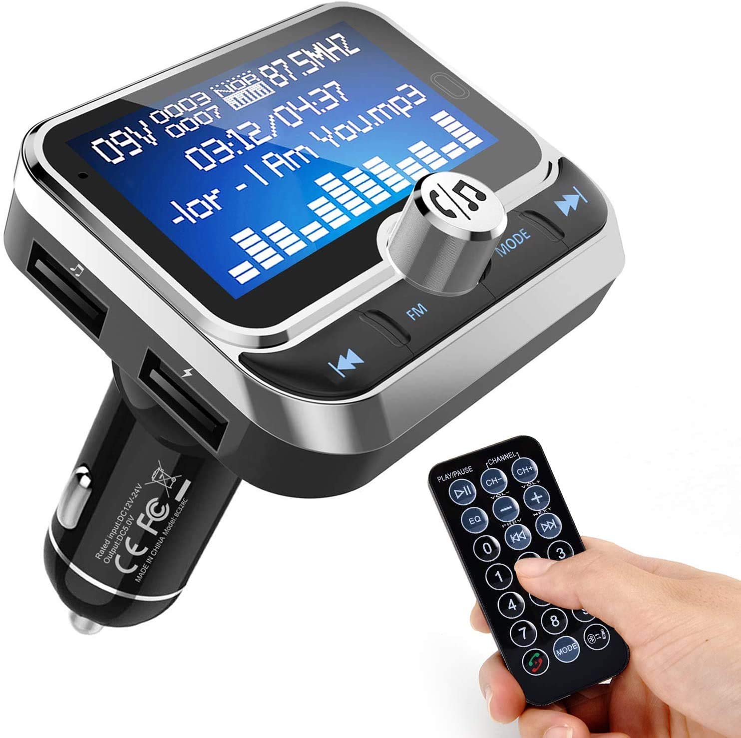 Bluetooth FM Transmitter for Car, Wireless Bluetooth 5.0 Radio Adapter Car Kit with Handsfree Calling 2 USB Ports Voltage Detection Support TF Card U-Disk