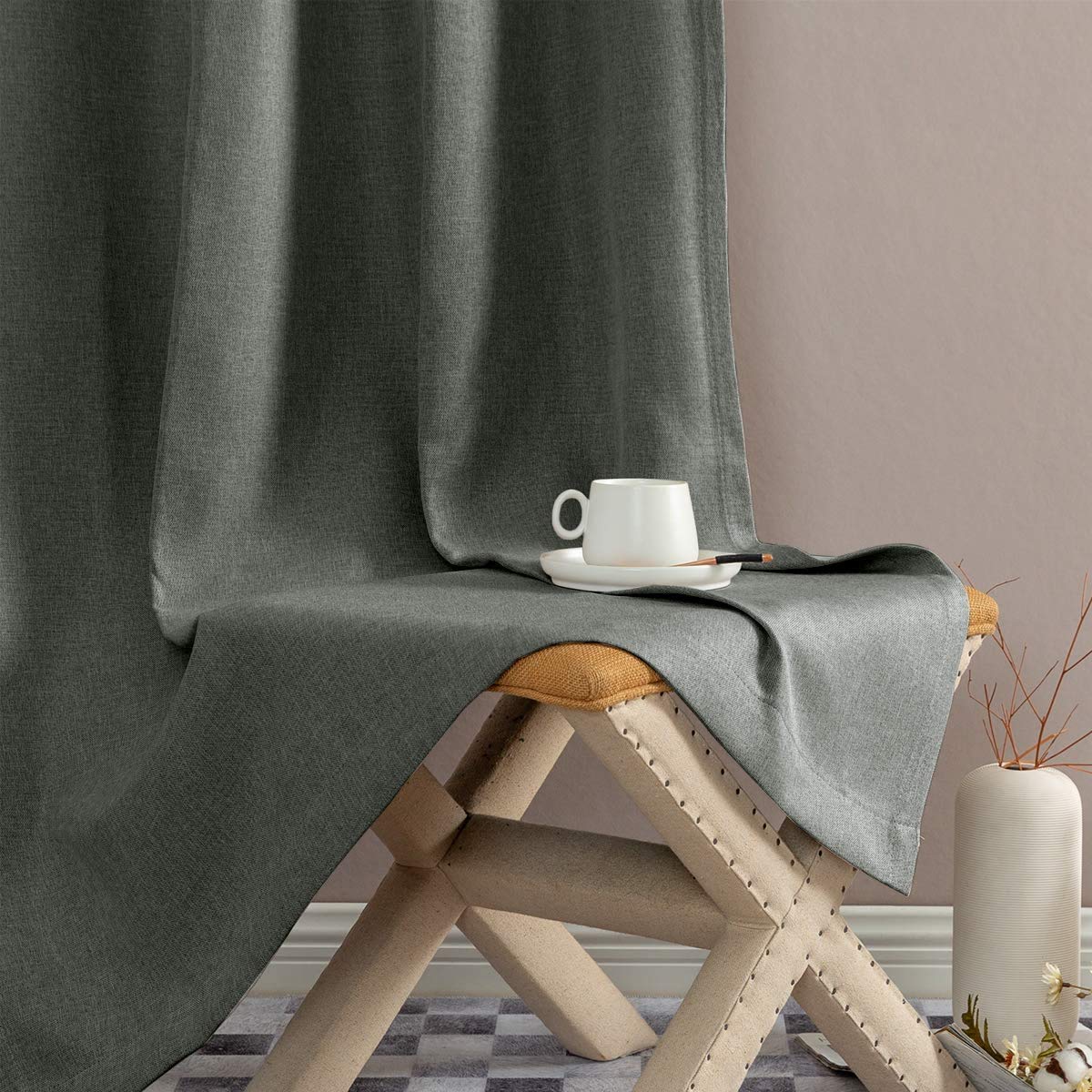 Lazzzy Bedroom Curtains 84 Inches Long 2 Panels Dark Gray Room Darkening Thermal Insulated Linen Textured Window Treatment Set Light Reducing Drapes