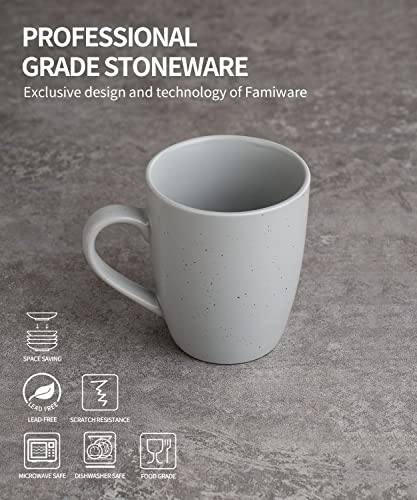 famiware Coffee Mug Set of 6, 15oz Large Ceramic Mug for Men, Women, Speckle Glazed Mugs with Handle for Coffee, Tea, Milk, Cocoa, Cereal, Light Gray