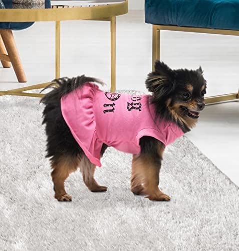 Juicy Couture Bling it On Cheer Dog Dress β Pullover Design Puppy Shirt with Elasticated Waistline and Flared Skirt, Doggie Clothes for Convenient Bathroom Breaks, X-Small (2-4 lbs.)