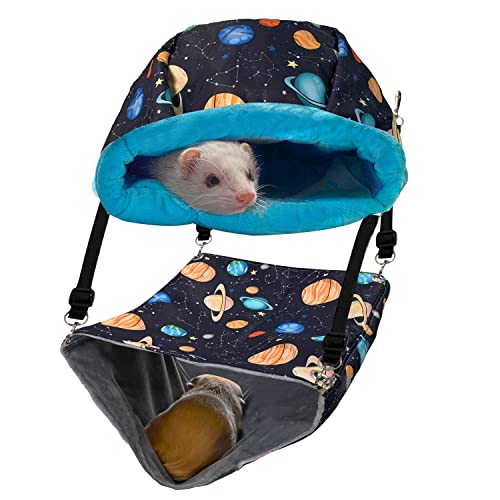 Ferret Cage Accessories Cute Ferret Rat Bed Stuff for Cage Set Supplies 2 IN1(Black Galaxy)