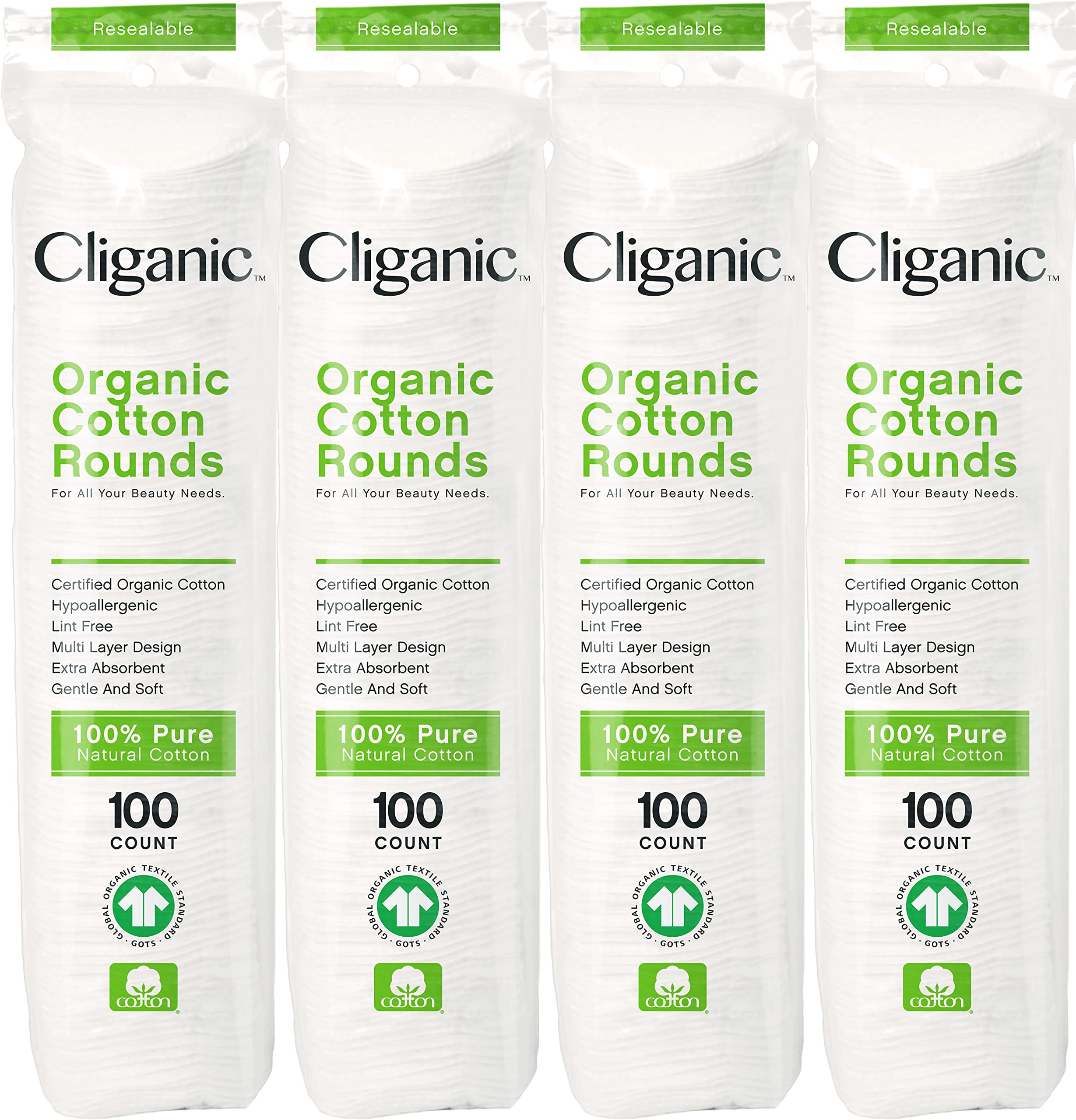 Cliganic Organic Cotton Rounds (400 Count) Makeup Remover Pads, Hypoallergenic, Lint-Free | 100% Pure Cotton
