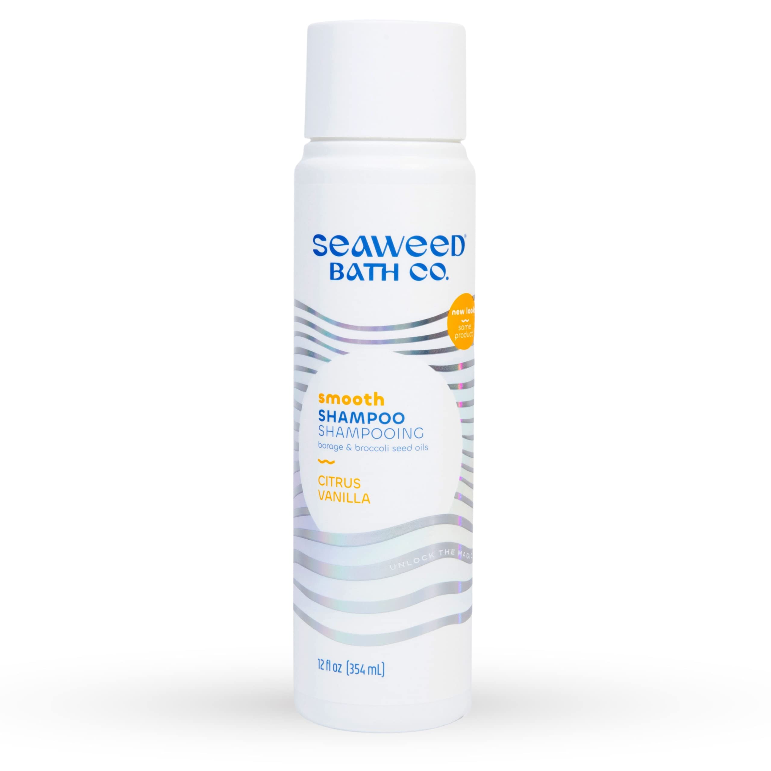 Seaweed Bath Co. Smooth Shampoo, Citrus Vanilla Scent, 12 Ounce, Sustainably Harvested Seaweed, Borage and Broccoli Seed Oils, For Curly and Frizzy Fine Hair