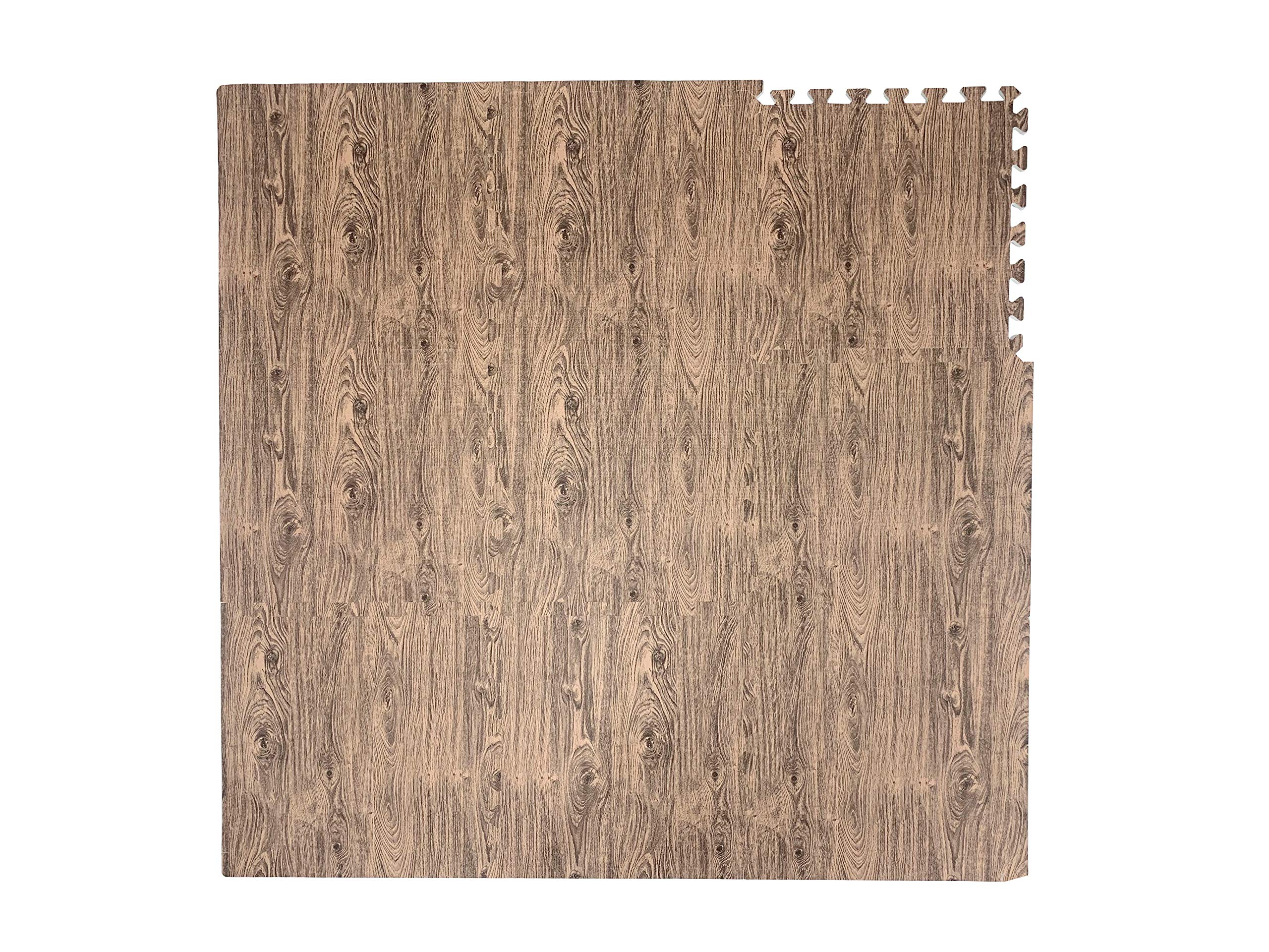 Tadpoles Natural Wood Grain Playmat Set, 9 Interlocking Foam Mats with 12 Border Pieces, Soft and Durable | Total Floor Coverage 56” x 56” | for Kids and Adults | Cherry Wood Print