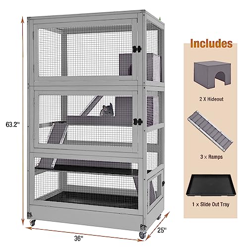 Ferret Cage Chinchilla Cage Large 4 Levels Critter Nation Cage Perfect for Ferret,Chinchilla, Rat, Squirrel, Lizard and Other Small Animal,Upgrade Anti-Chewing (Grey)