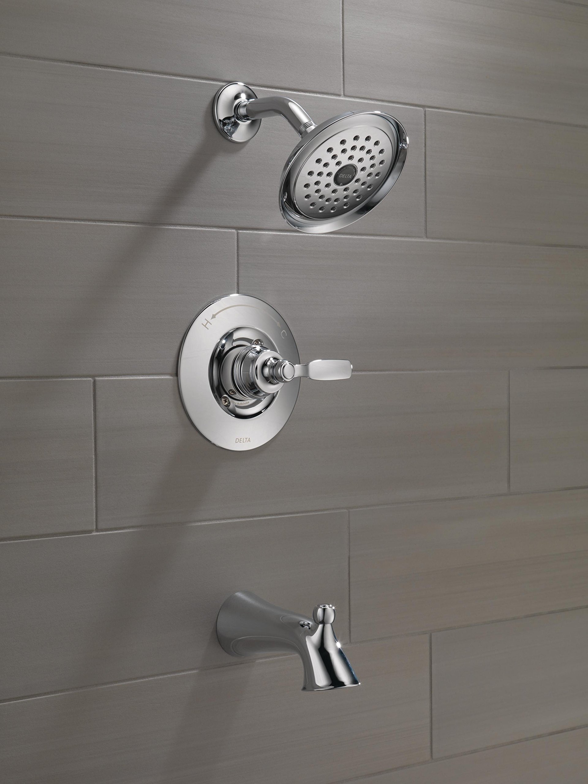Delta Faucet Woodhurst 14 Series Single-Handle Chrome Tub and Shower Faucet, Shower Trim Kit with Single-Spray Chrome Shower Head, Shower System, Chrome T14432 (Valve Not Included), Without Rough