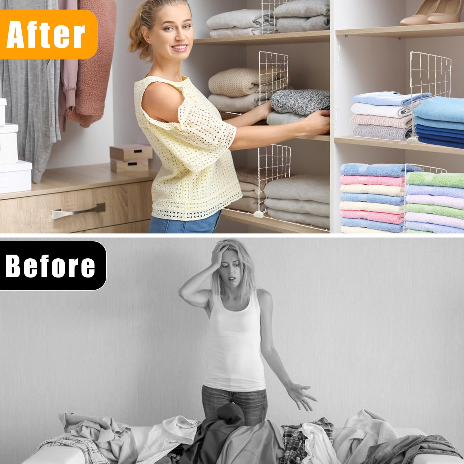 BOUTICOL 3 PCS Removable Wire Shelf Dividers Metal Closet Shelf Dividers Portable Closet Shelf Divider Wire Shelf Dividers for Closet Organization (White)