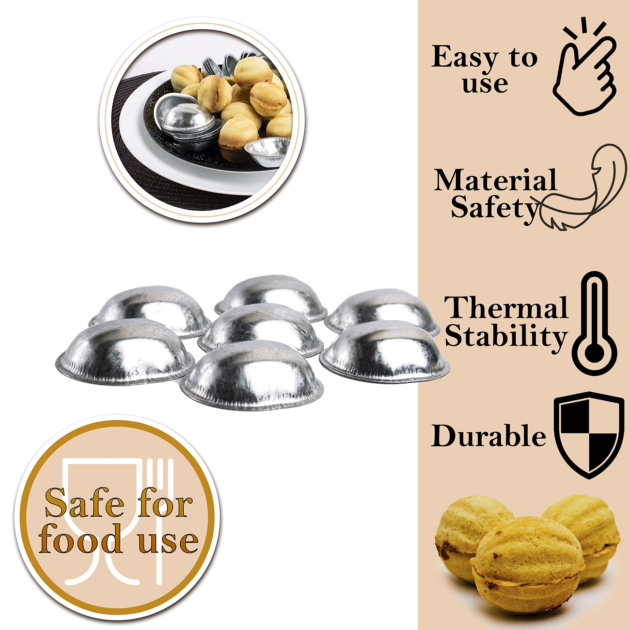 BIOL Lot 60 Oreshki Mold Oven Cookies Maker Oreshnitsa - Cookie Mold Oreshek Cake - Nut Cookie Shaped Molds - Mini Metal Mold Form Nuts for Sweet Russian Nuts Oreshki Molding for Baking