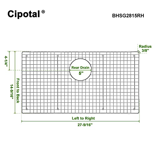 CIPOTAL 27.6 in. x 14.6 in. Rear Drain Kitchen Sink Protector with Supersoft Silicone Feet in 304 Grade Stainless Steel