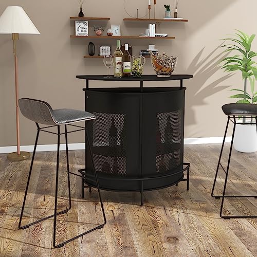 Giantex 4-Tier Home Bar Unit - Bar Cabinet with Storage Shelves, 3 Stemware Holders, Curved Countertop, Perforated Metal Front, Footrest, Mini Bars for Home, Kitchen, Living Room, Pub, Black