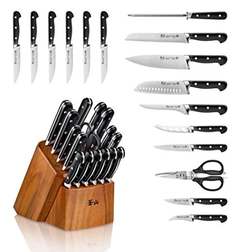 Cangshan TV2 Series 1023053 Swedish 14C28N Steel Forged 17-Piece Knife Block Set, Acacia