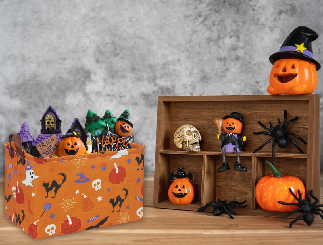 DDBASKET Halloween Basket Pumpkin Halloween Baskets for Kids Trick or Treat Basket Rectangular Toy Storage Bin Organizer Box Room Decor for Halloween Parties(Candy Pumpkin)