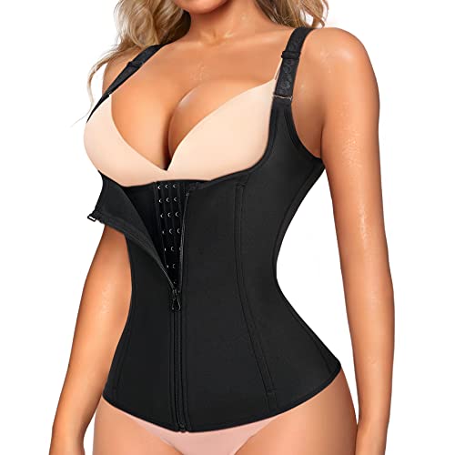 LODAY Waist Trainer Corset for Women Tummy Control Sport Workout Body Shaper Black (M, Black(Vest-Adjustable Straps))