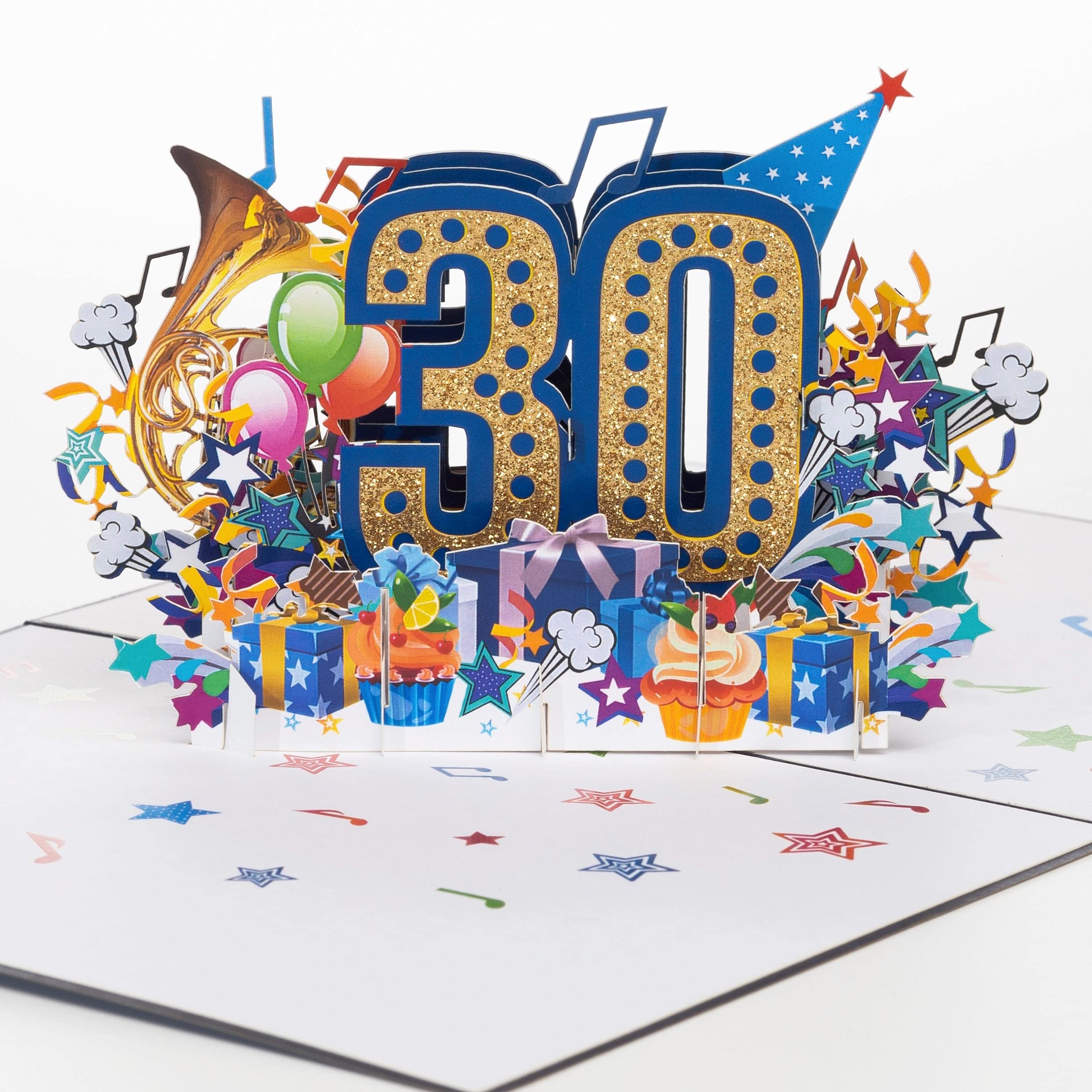 DKT HANDMADE Happy Birthday Pop Up Card - Pop Up Happy Birthday Card, Happy Birthday Number Age (Number Age 30th - Blue)