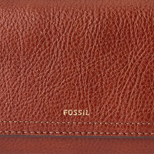 Fossil Women's Logan Leather Wallet RFID Blocking Flap Clutch Organizer, Brown (Model: SL7833200)