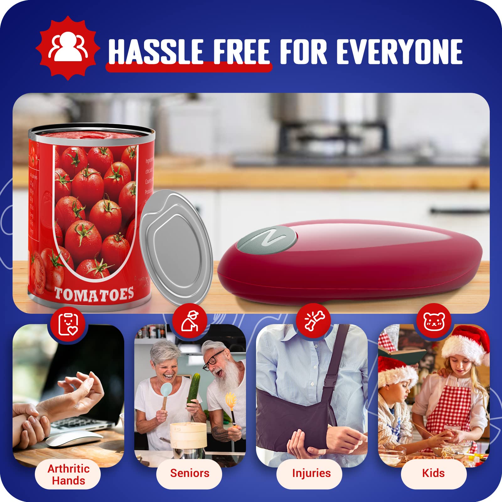 Automatic Electric Can Opener, Open Cans in One Click, Smooth Edge Handheld Can Opener, Hands Free Food-Safe Battery Operated Electric Can Openers, Kitchen Gadget Gift for Chefs, Arthritis and Seniors