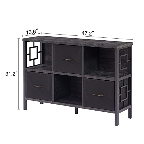 HOMISSUE 6 Cube Storage Organizer Shelf with 3 Storage Cube, Wood and Metal Cubby Bookcase,Horizontal Bookshelf,Multifunctional Metal Display Cabinet for Living Room and Office(Grey, 47 Inch)