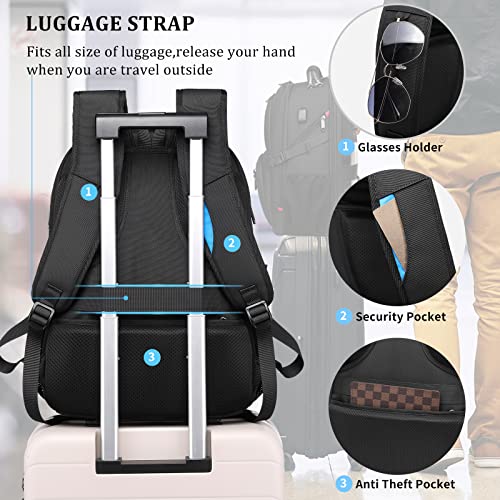 DUSLANG 50L Travel Laptop Backpack for Men Women, Water Resistant Carry on Backpack for Weekend Airline Approved for Business Work Backpack with USB Charging Port Fits 17 Inch Computer, Black