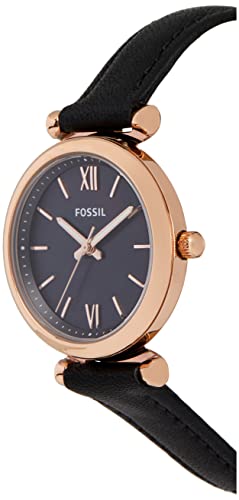 Fossil Women's Carlie Mini Quartz Stainless Steel and Leather Three-Hand Watch, Color: Rose Gold, Black (Model: ES4700)