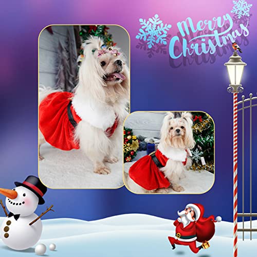 Dog Christmas Costume Puppy Dress, Santa Claus Pet Clothes Velvet Skirt Thermal Shirt Winter Coat Xmas Holiday Apparel Cute Girl Clothing Red Dresses, Dog Outfit for Small Medium Dogs Cats (S, Red)