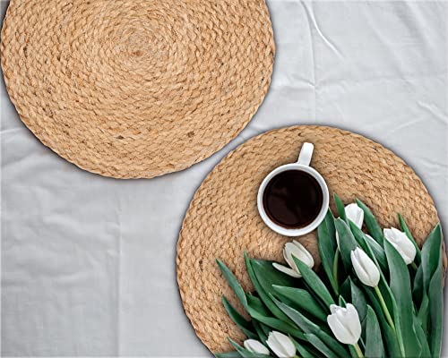 Farmhouse Jute Braided Placemat Set of 4 - Round Hand Beaded Charger Placemat -Hand Made by Skilled artisans - A Beautiful complement to Your Dinner Table décor - Natural - 13 Inch Round