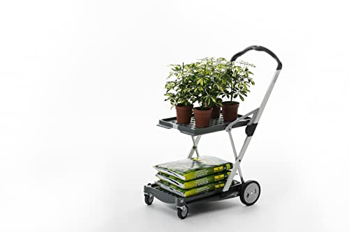 CLAX® The Original | Made in Germany | Multi use Functional Collapsible Carts | Mobile Folding Trolley | Shopping cart with Storage Crate | Platform Truck (Grey)