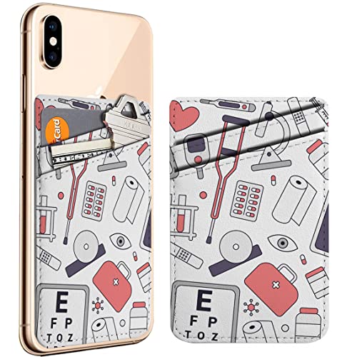 Diascia Pack of 2 - Cellphone Stick on Leather Cardholder ( Medical Pharmaceutical Hospital Pattern Pattern ) ID Credit Card Pouch Wallet Pocket Sleeve