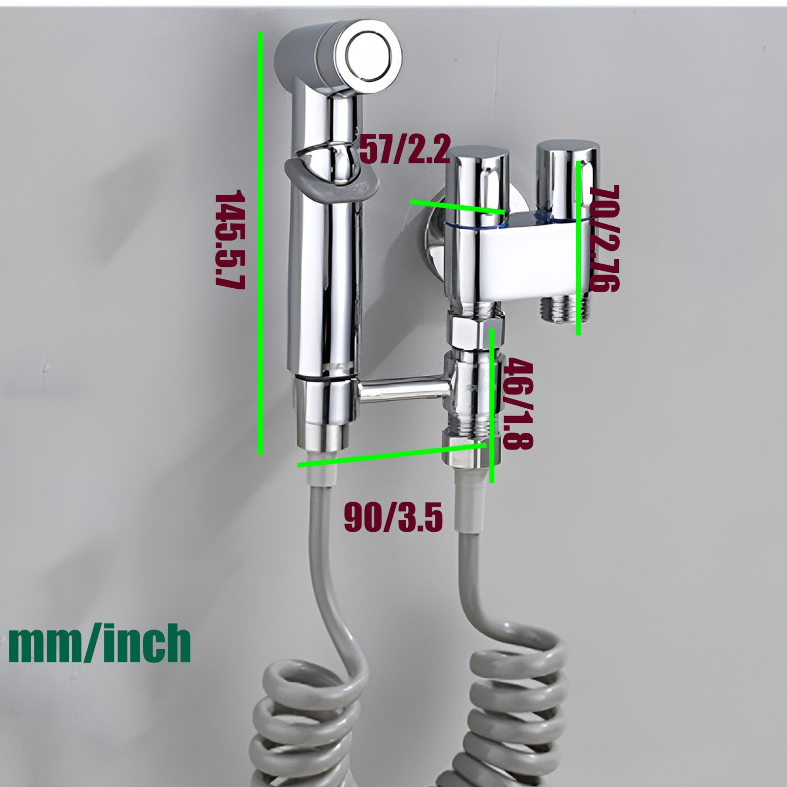 Brass Bidet Sprayer for Toilet with Hose,Multifunctional Handheld Bidet Sprayer for Toilet,Wall Mounting Cloth Diaper Sprayer Set,Silver