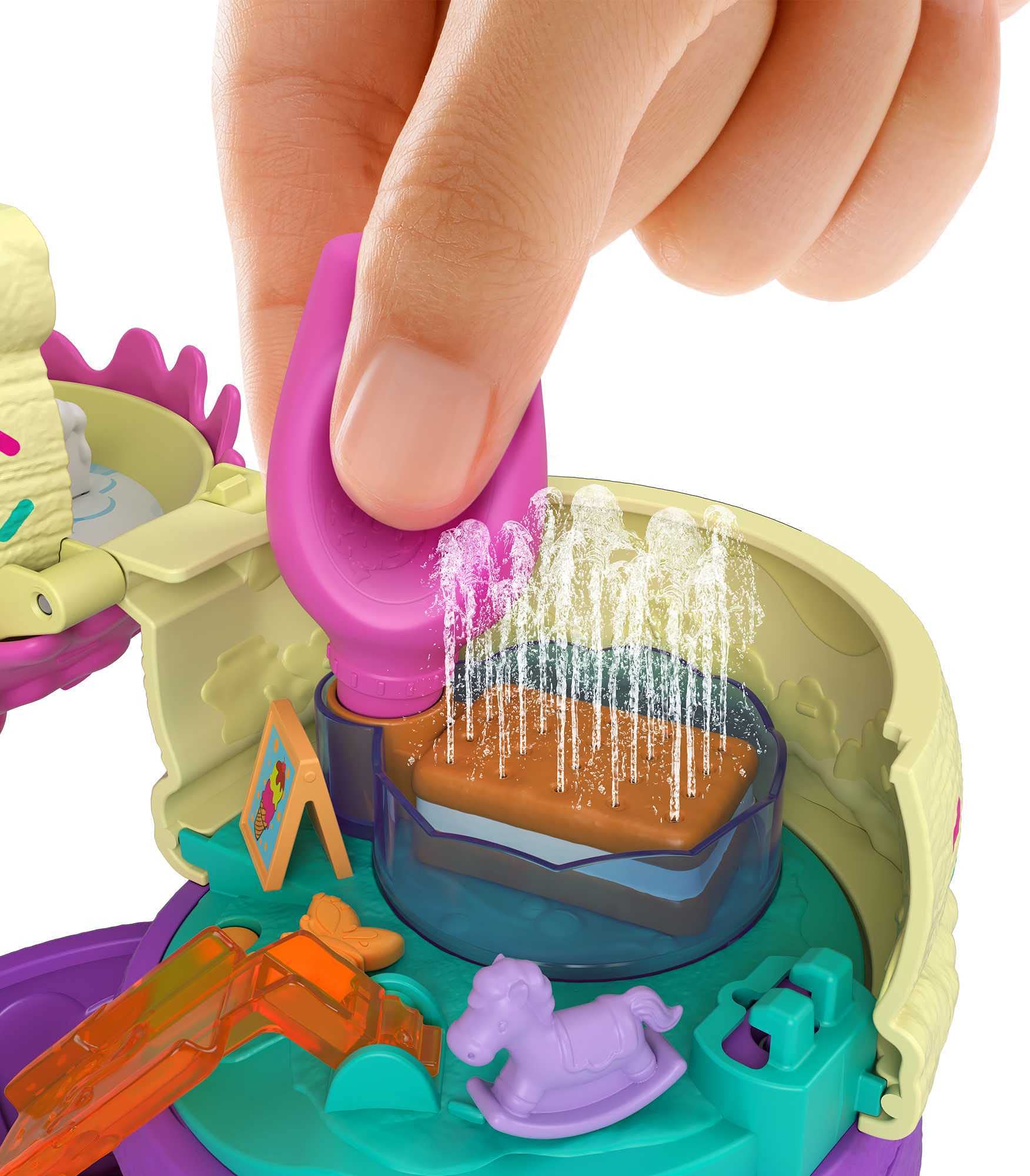Polly Pocket 2-in-1 Travel Toy Playset, Spin 'N Surprise Ice Cream Cone with Micro Polly & Lila Dolls & 25 Accessories