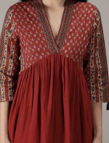 FIDOZA Women's Rayon Printed Anarkali Embroidery Kurti | Pakistani Style Rayon Printed Kurti For Women | Ready to wear (Maroon, S)