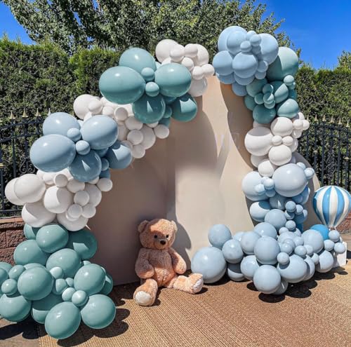 Dusty Blue Balloon Garland Blue White Balloon Arch Double Stuffed Latex Balloons Slate Blue Balloon Garland Kit For Baby Shower Birthday Wedding Anniversary Party Decorations