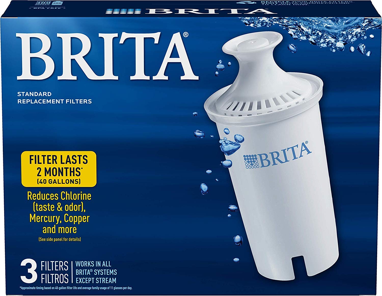 Brita Standard Pitcher Filters 3-Pack for Pitcher Replacement Filter